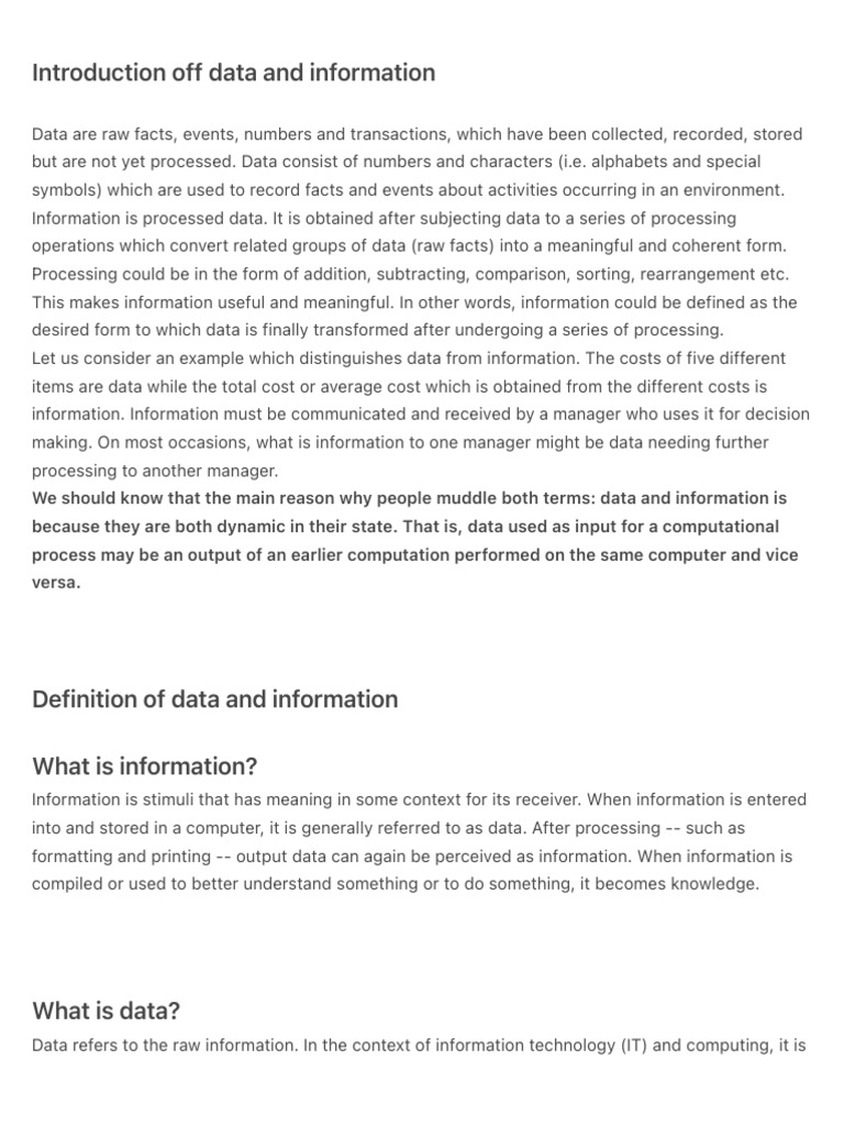 Introduction Off Data and Information | PDF | Information | Data