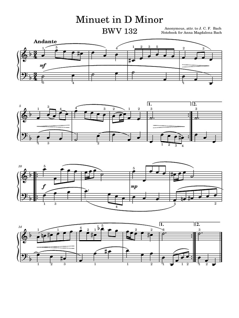 Minuet in D Minor BWV 132 | PDF | Baroque Music | Classical Music