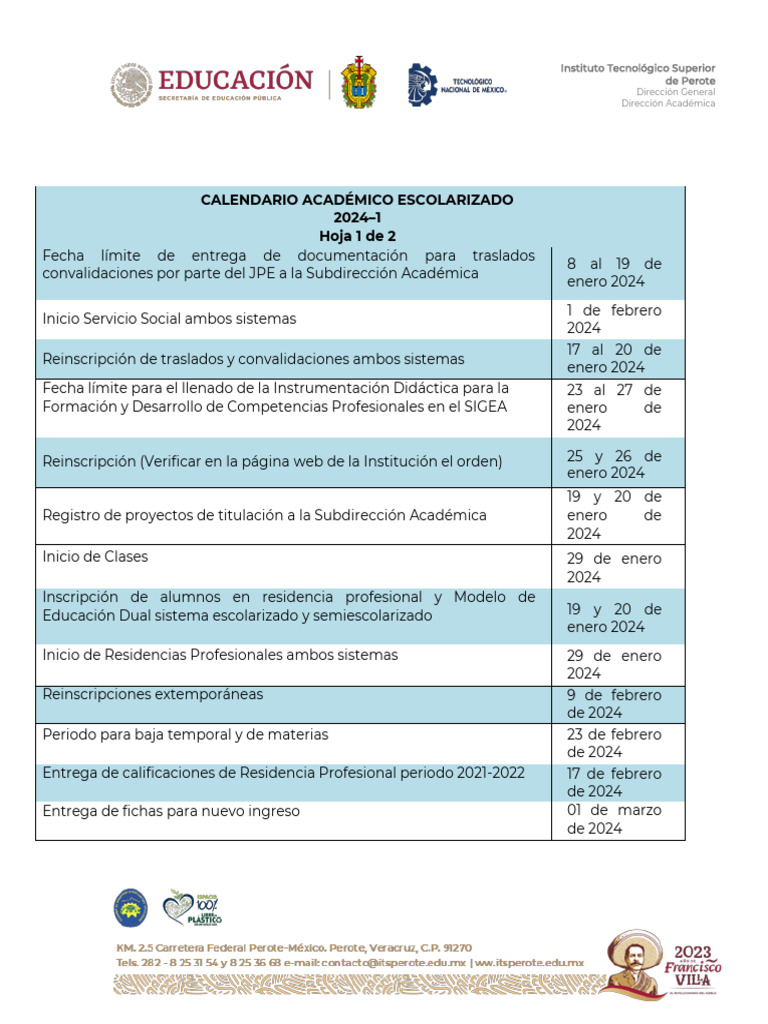 Calendario Escolarizado 2024 1 Pdf Enseñando