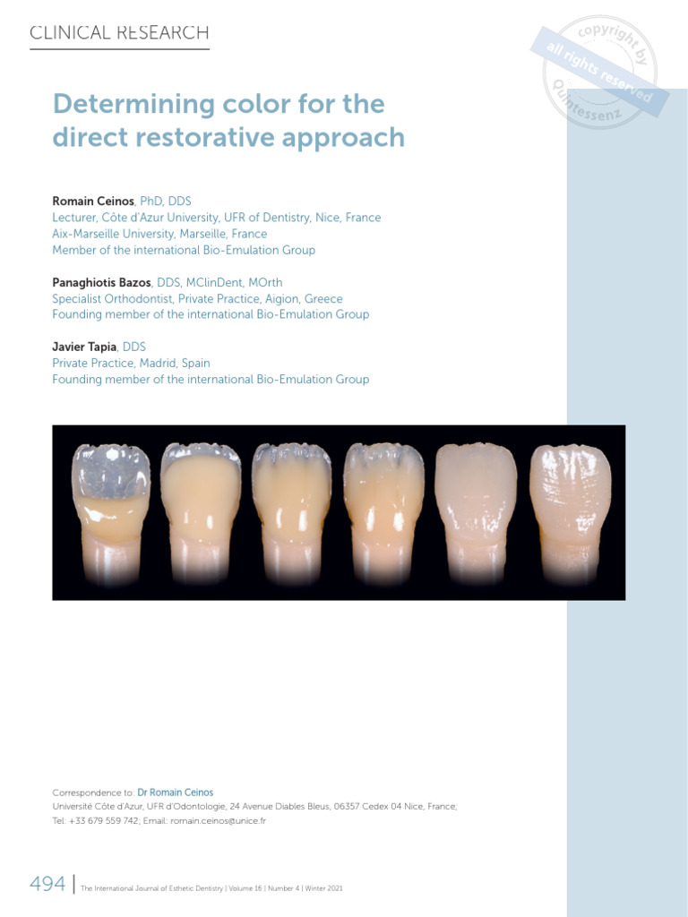 Determining Color For The Direct Restorative Approach. | PDF | Tooth ...