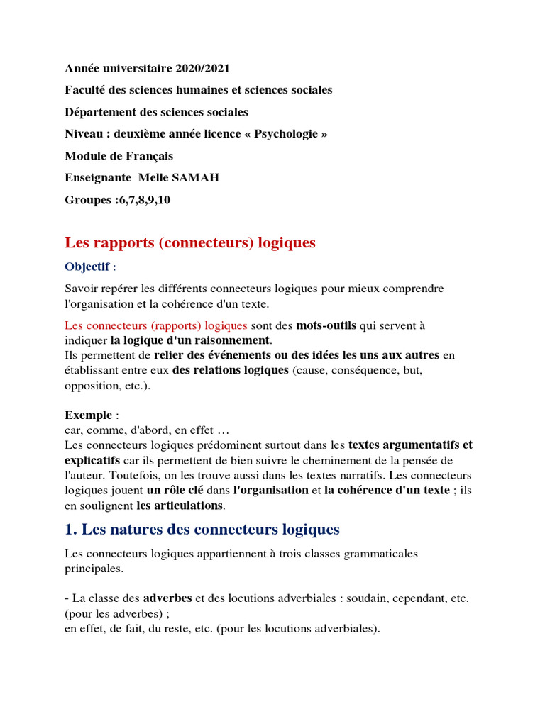 Les Rapports Logiques Cours - Pdfcours | PDF