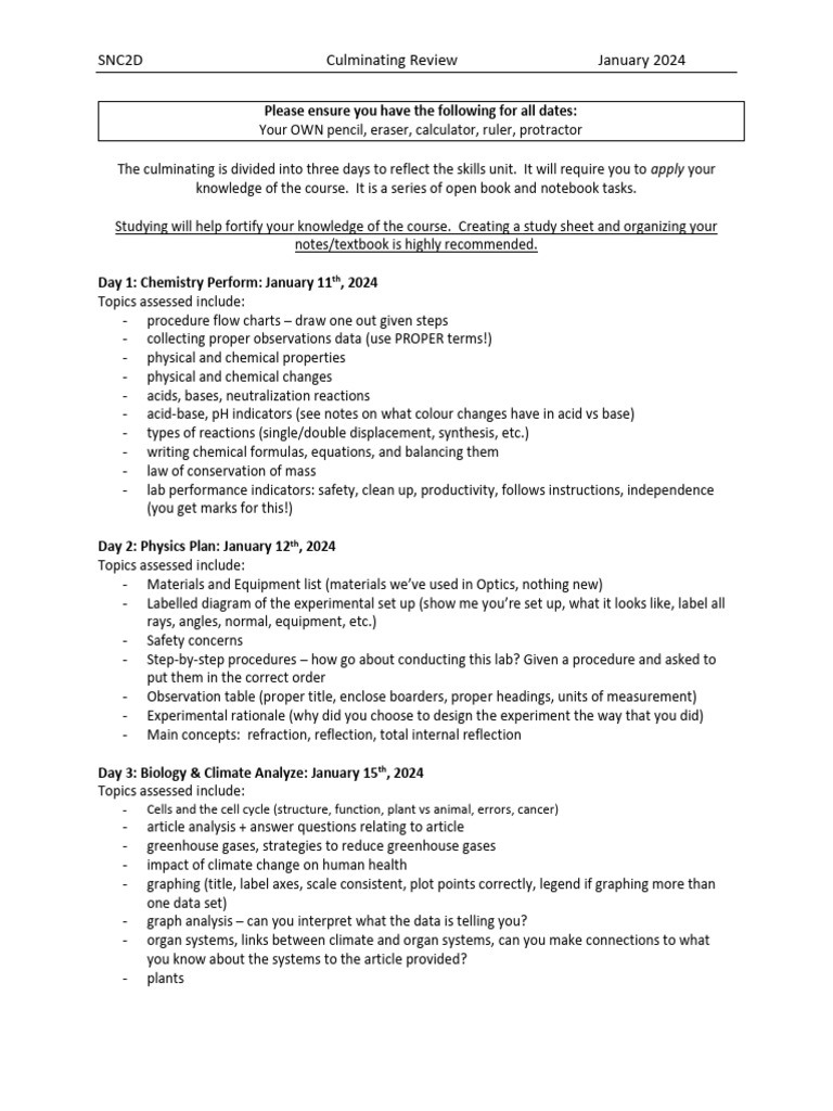 Culminating Review January 2024 | PDF | Experiment | Data