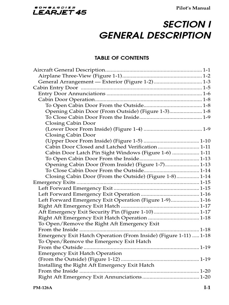 Bombardier Learjet 45 Pilot's Manual | PDF | Door | Landing Gear