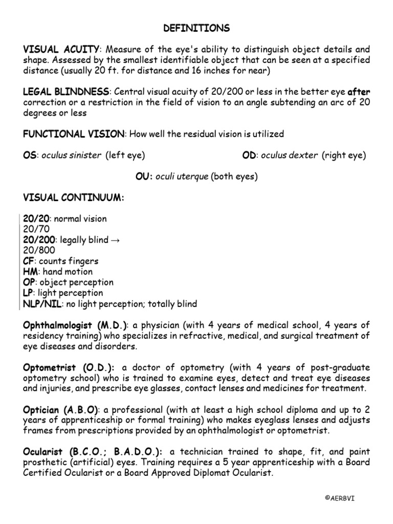 Definitions of Visual Impairment & Tips For Working W Visual Impairments-1 | PDF | Optometry ...