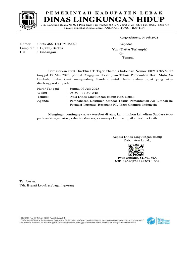 Surat Undangan Rapat Pertek PT. Tiger Chamois | PDF