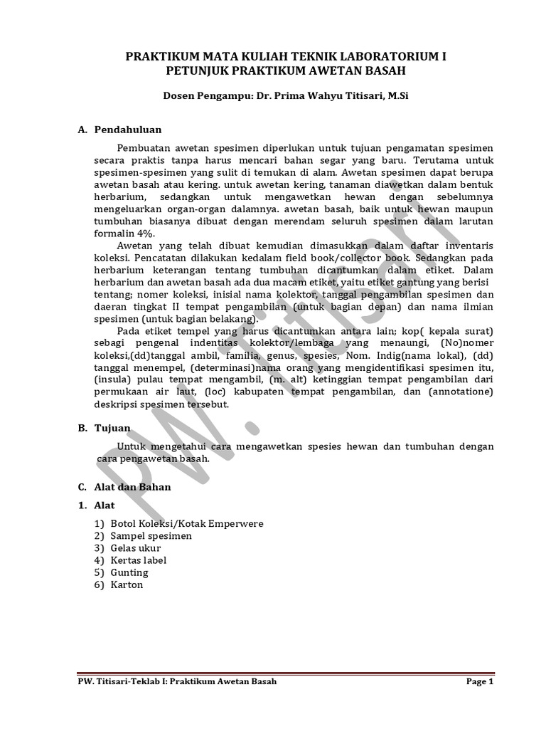 Cara Membuat Awetan Basah Spesimen | PDF | Griya & Taman | Kesehatan ...