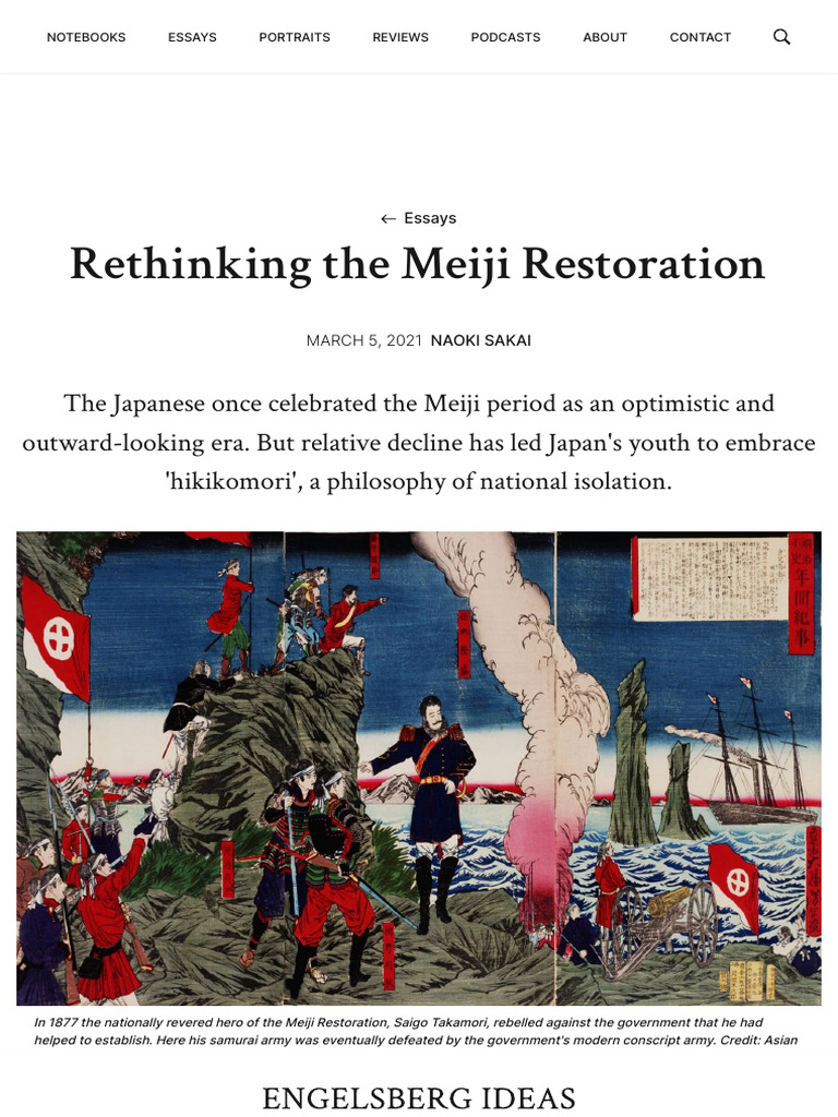 Rethinking the Meiji Restoration - Engelsberg Ideas | PDF | Empire Of ...