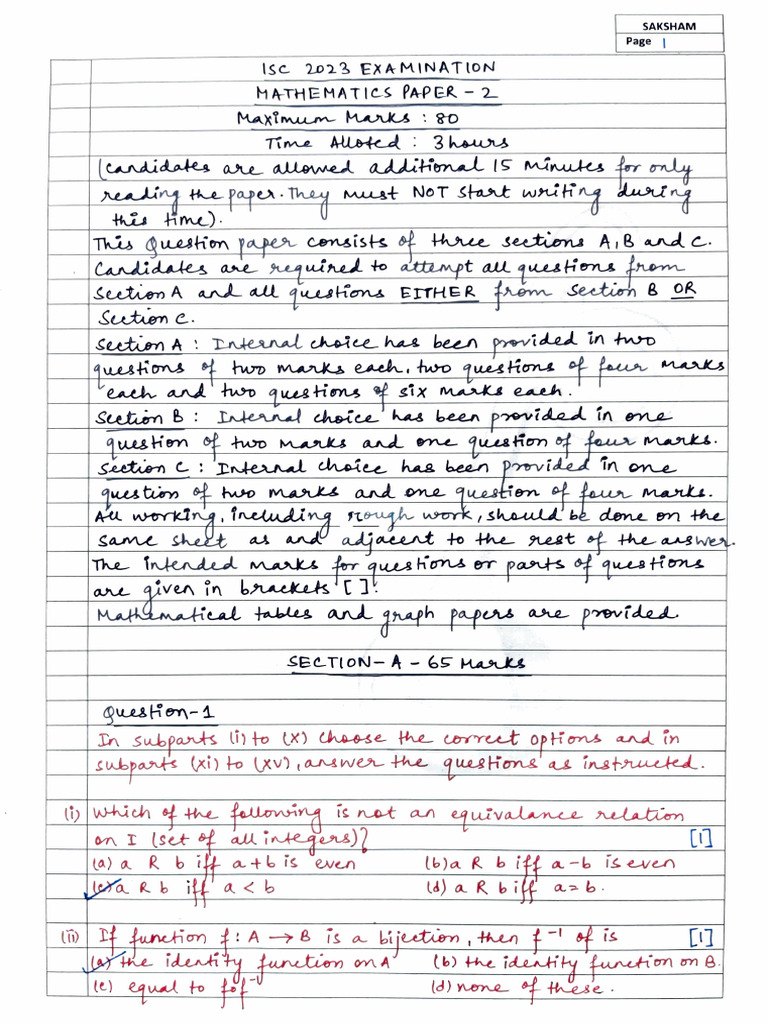 12 ISC Solution Paper 1 | PDF