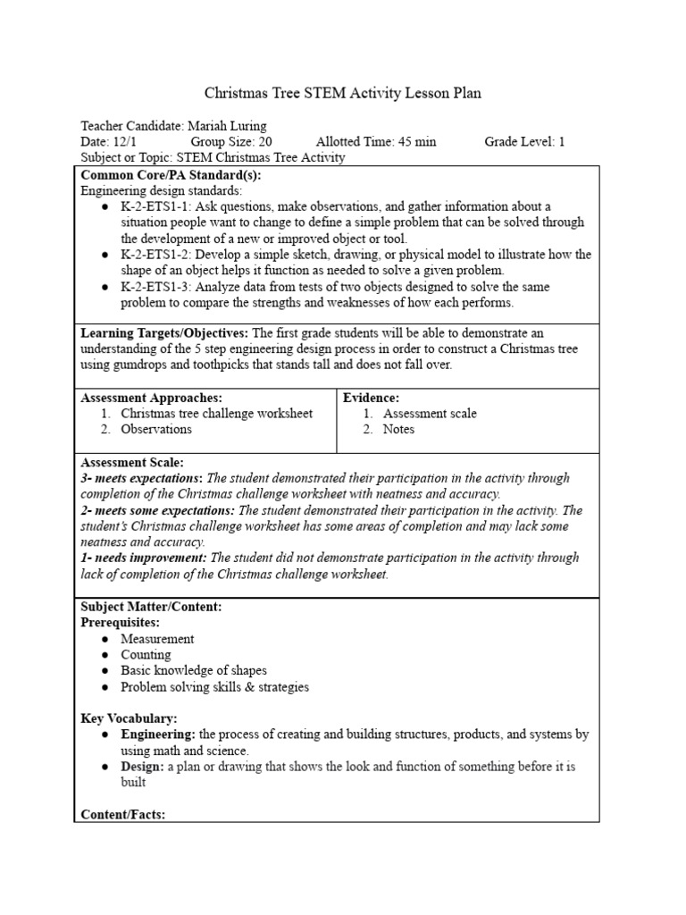 stem christmas tree lesson-3 | PDF | Educational Assessment | Behavior ...