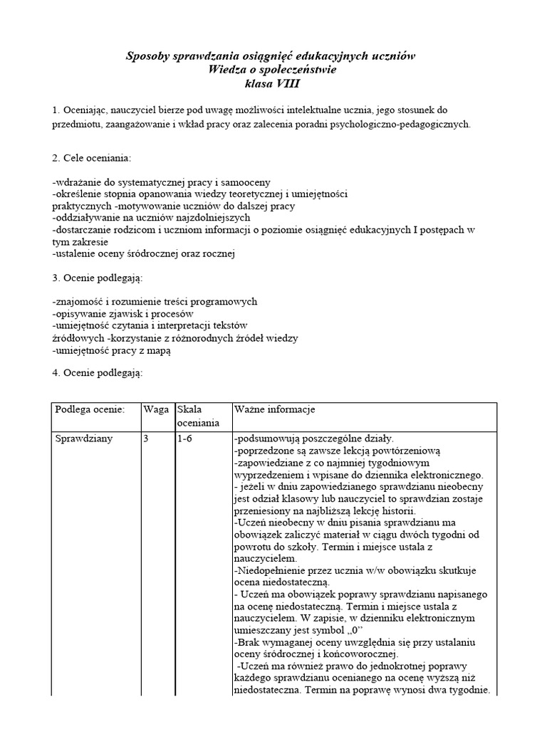 OCENIANIE Wiedza o Spoleczenstwie 2020-1 | PDF
