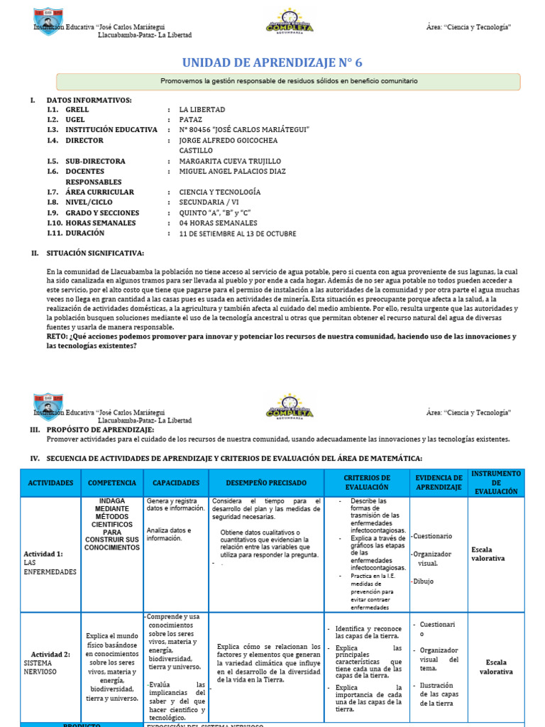 6.Unidad de aprendizaje 5To- CYT | PDF 6.Unidad de aprendizaje 5To- CYT | PDF