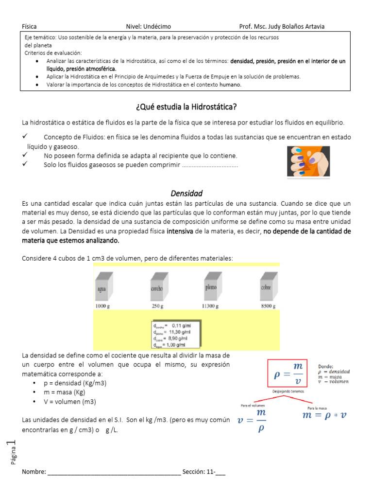 Hidrostática y Densidad: Guía Práctica | PDF | Flotabilidad | Gases