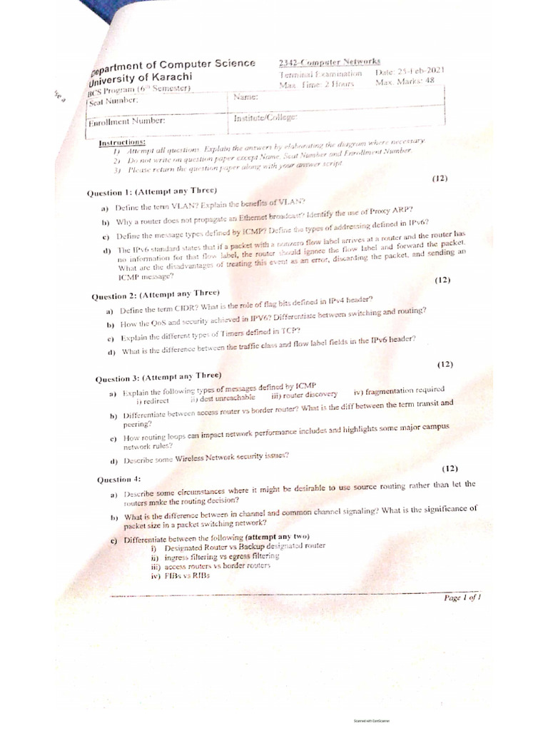 BCS 6th Sem Past Papers Karachi University | PDF