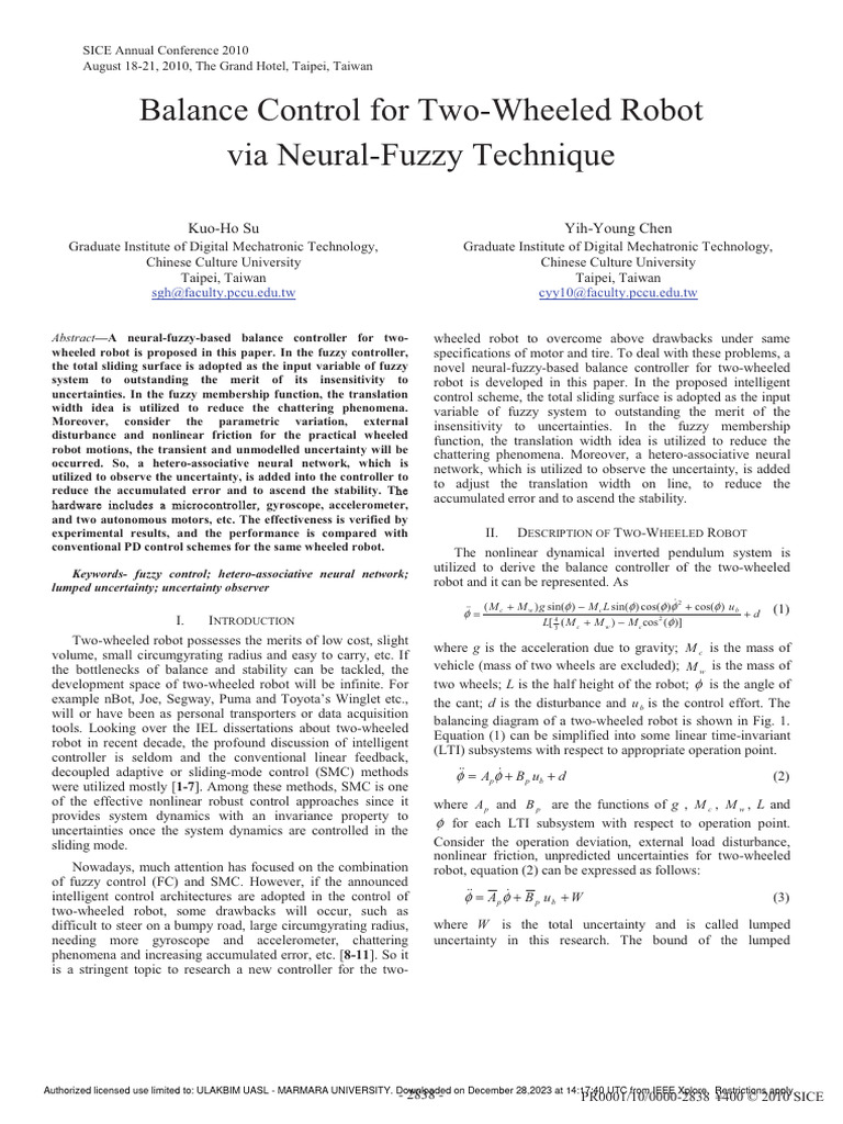 Balance Control For Two-Wheeled Robot Via Neural-Fuzzy Technique | PDF ...