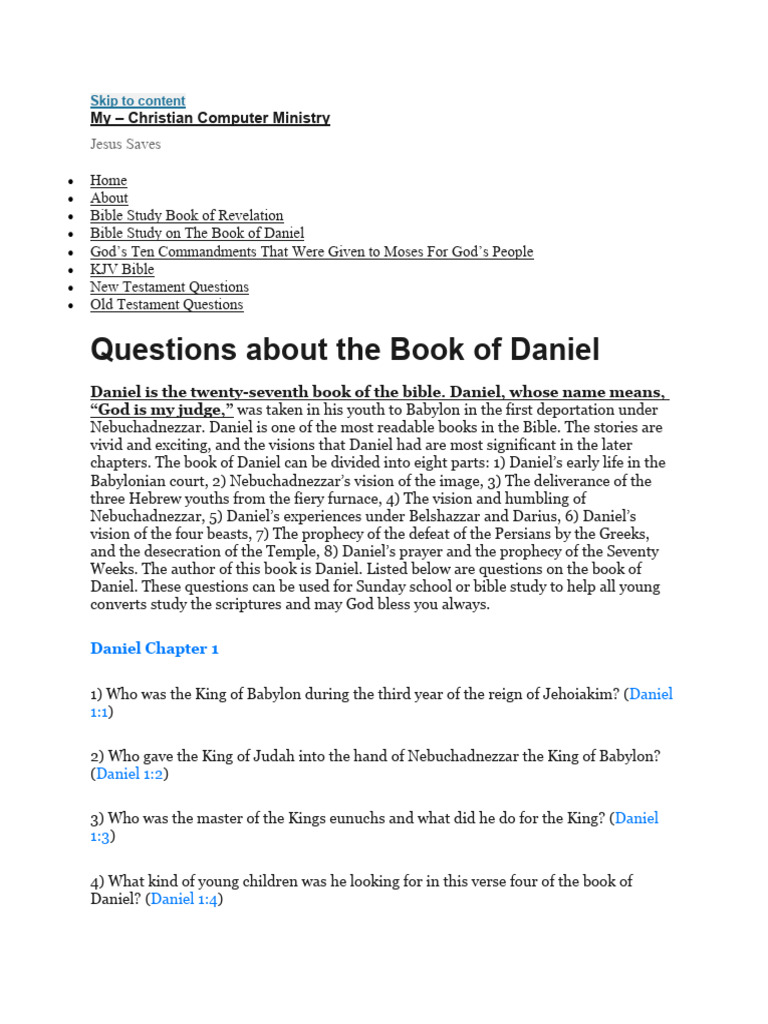 Daniel Ques To Ask | PDF | Shadrach, Meshach, And Abednego | Daniel ...