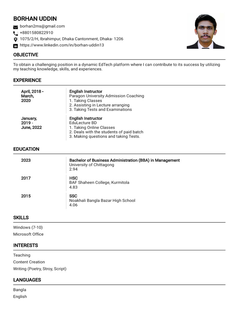 Resume of Borhan Uddin | PDF