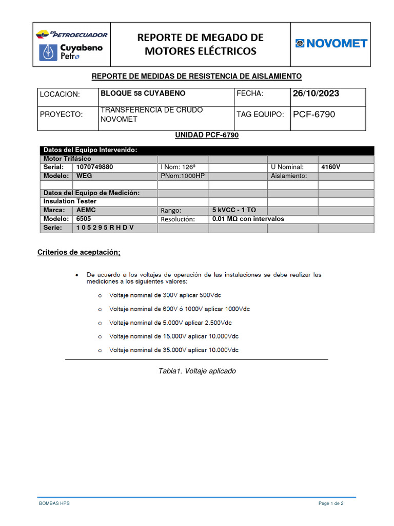 Reporte de Megado de Motores WEG PCF-6790 | PDF | Calibración | Science