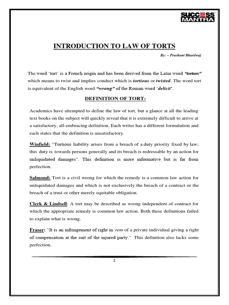 Introduction to Law of Torts | PDF | Tort | Damages