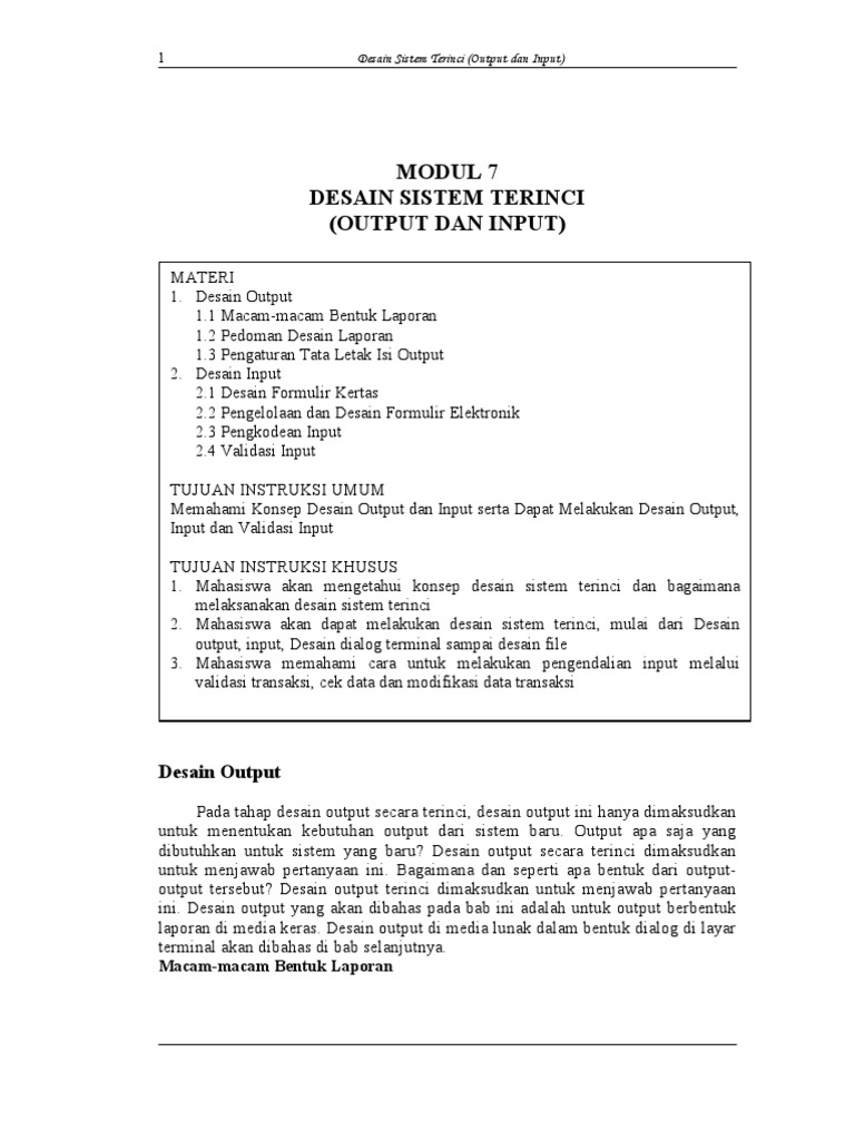 Modul 7 APSI - Desain Sistem Terinci Output Dan Input | PDF
