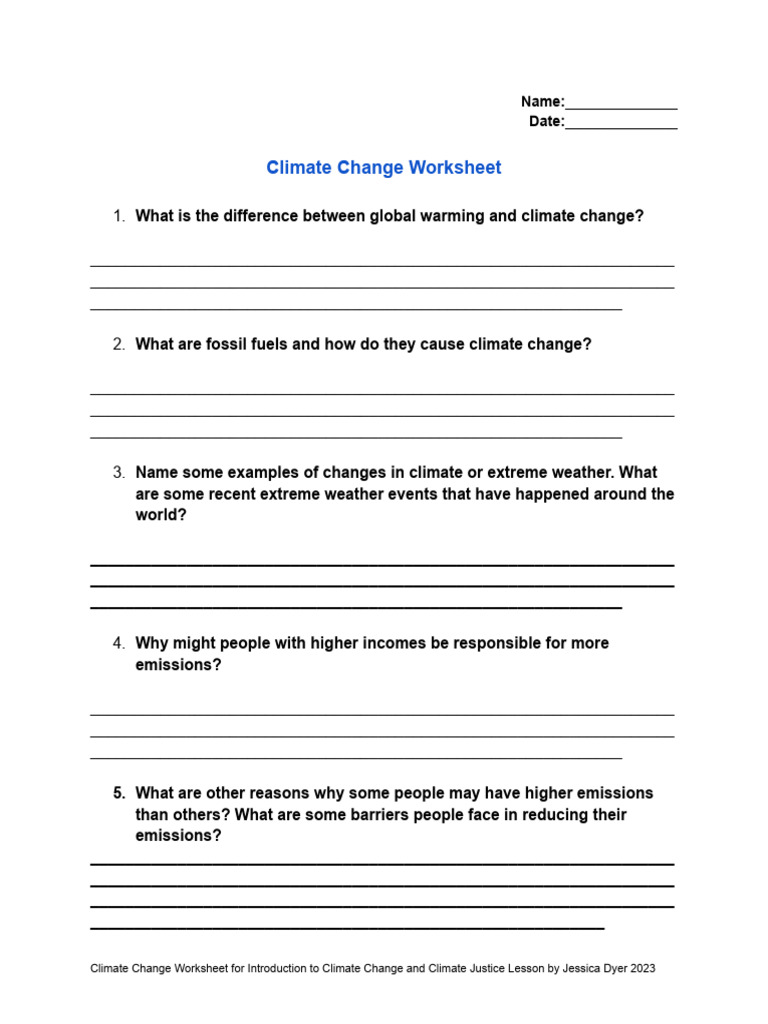 Climate Change Worksheet For Students | PDF | Science & Mathematics