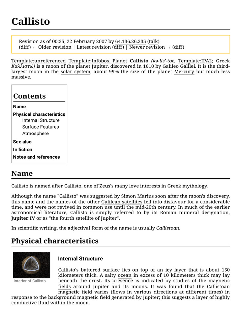 Callisto - OrbiterWiki | PDF | Planetary Mass Satellites | Planemos