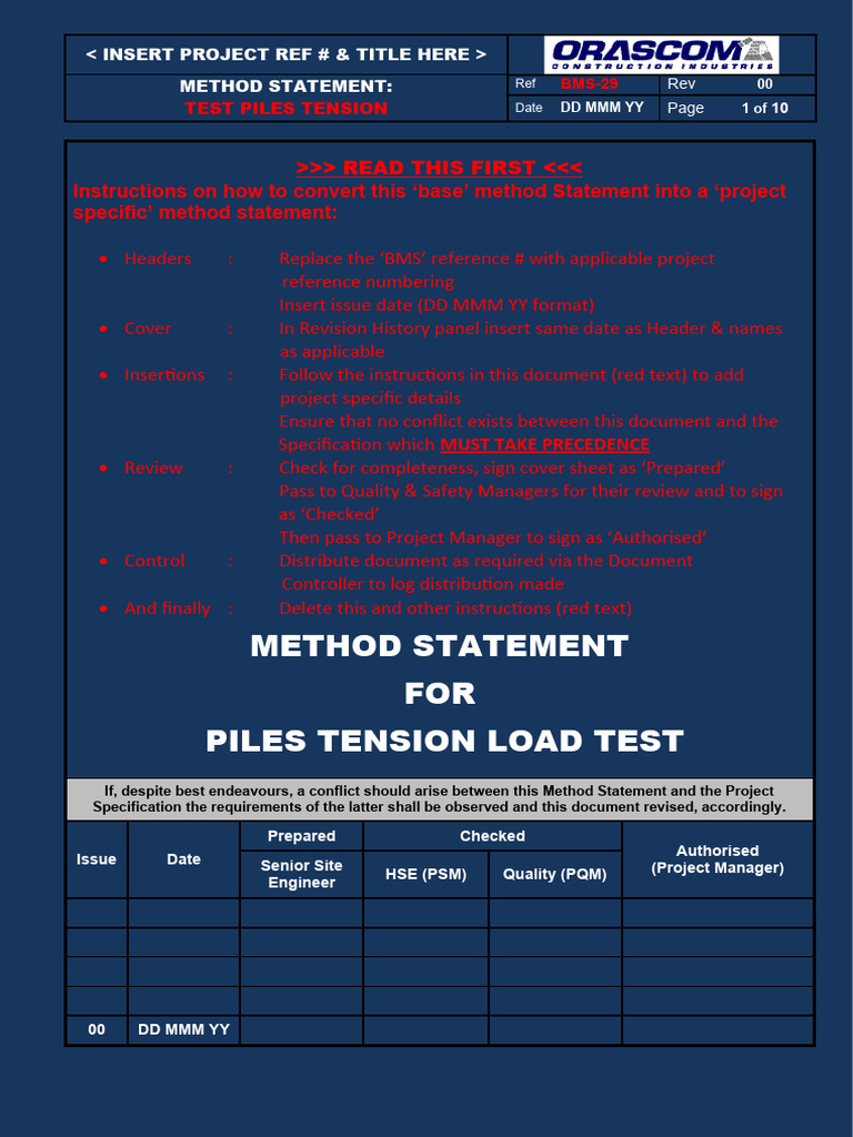 BMS-29 Piling Test Piles Tension AR 1-18 | PDF | Deep Foundation | Risk
