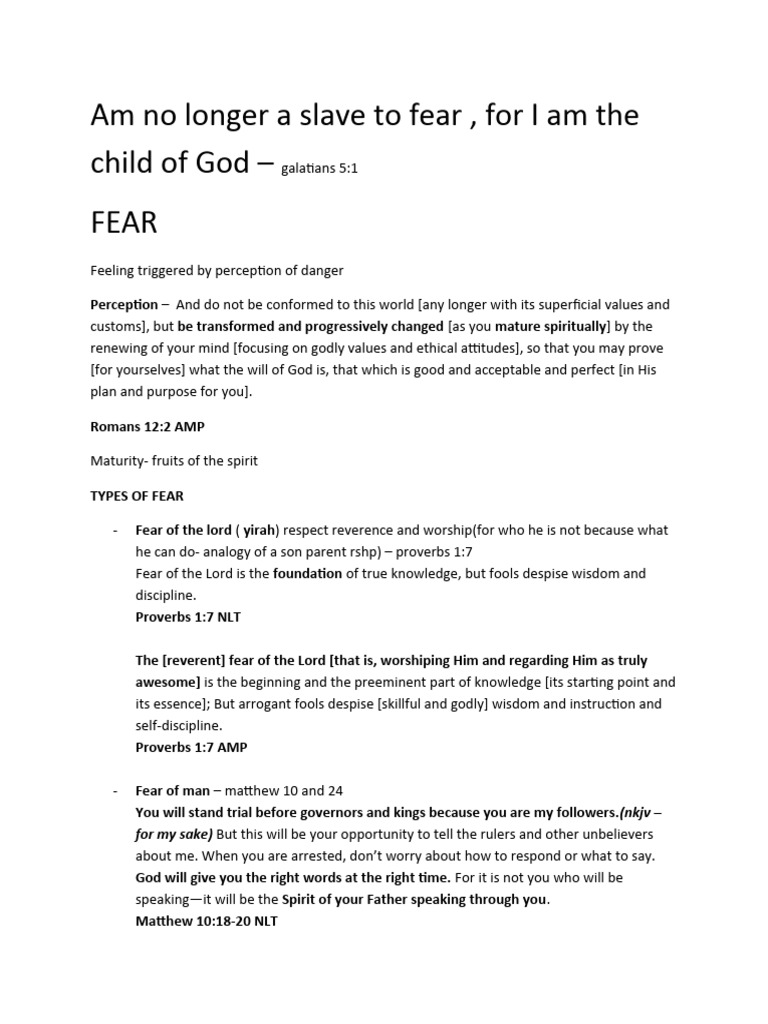 Am No Longer A Slave To Fear | PDF | Book Of Proverbs | Jacob