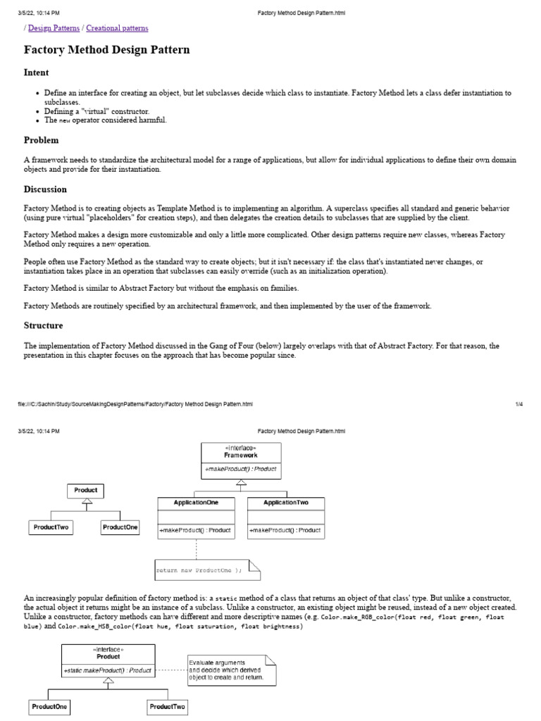 Factory Method Design Pattern - HTML | PDF Factory Method Design Pattern - HTML | PDF