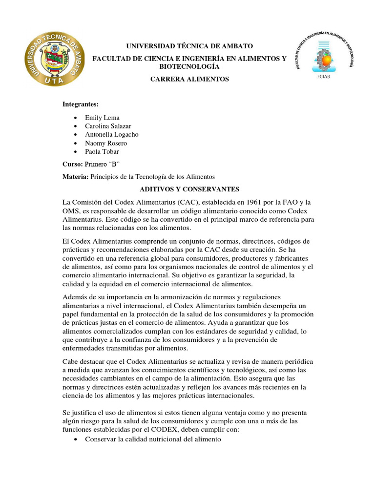 Aditivos y Conservantes Mas Usados en La Industris | Descargar gratis ...