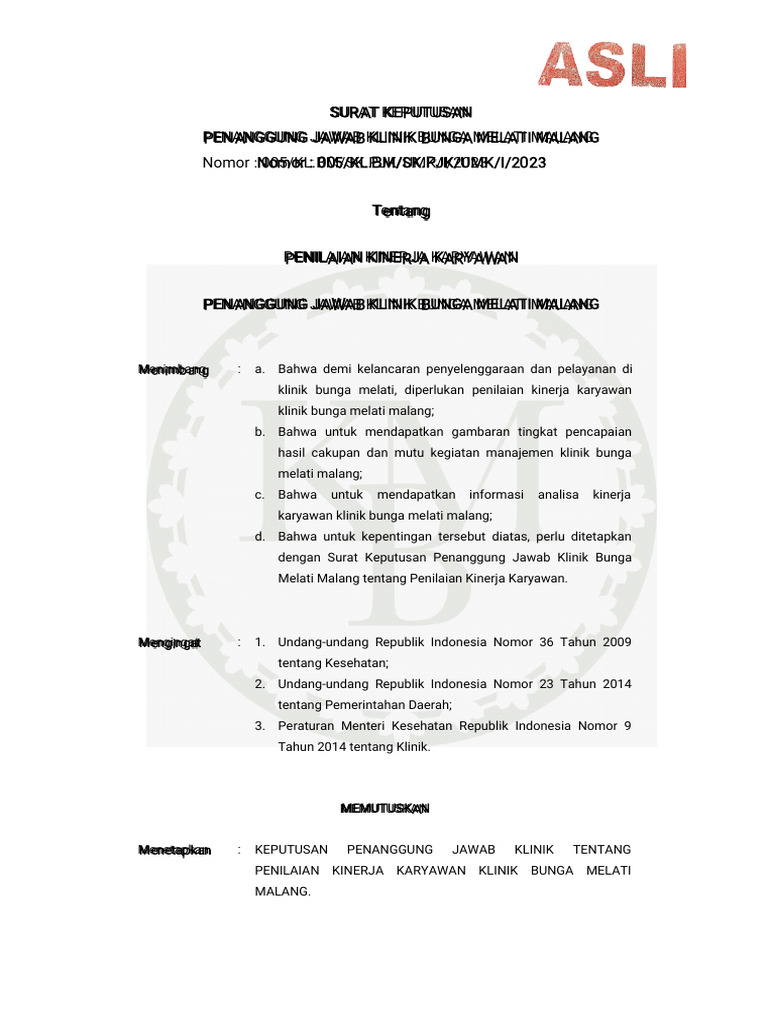 SK Penilaian Kinerja Karyawan | PDF | Bisnis | Teknologi & Rekayasa