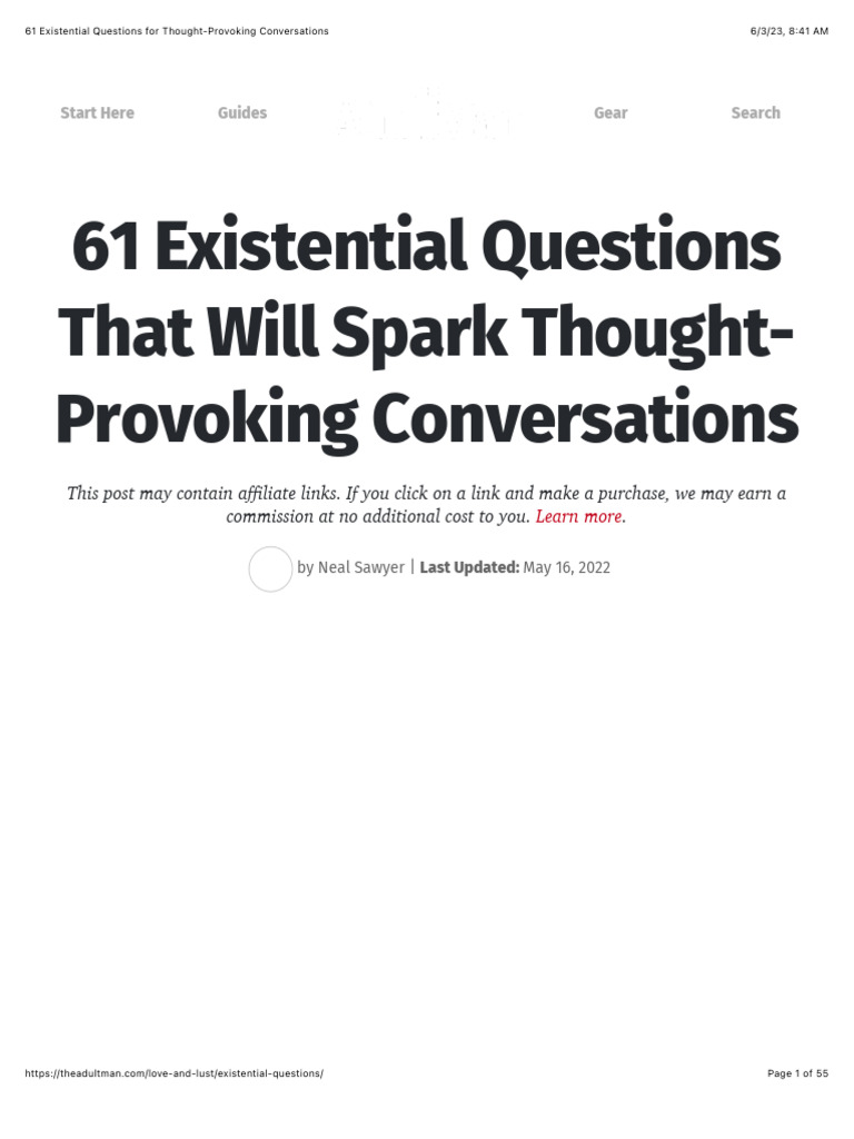 61 Existential Questions For Thought-Provoking Conversations | PDF ...