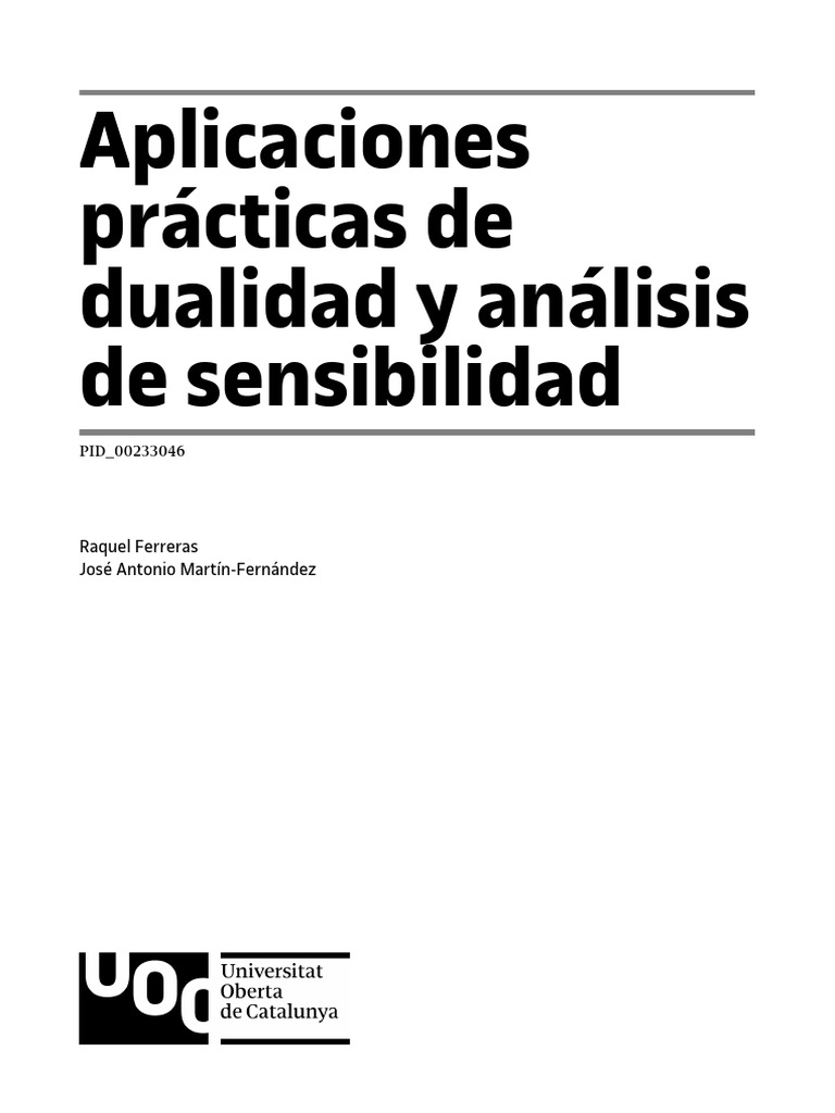 Aplicaciones Prácticas de Dualidad y Análisis de Sensibilidad | PDF | Matemáticas | Análisis ...