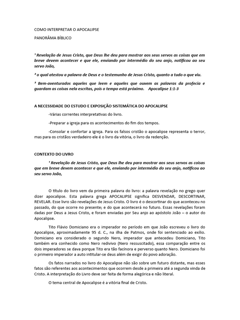 01 Como Interpretar O Apocalipse Pdf Livro Do Apocalipse