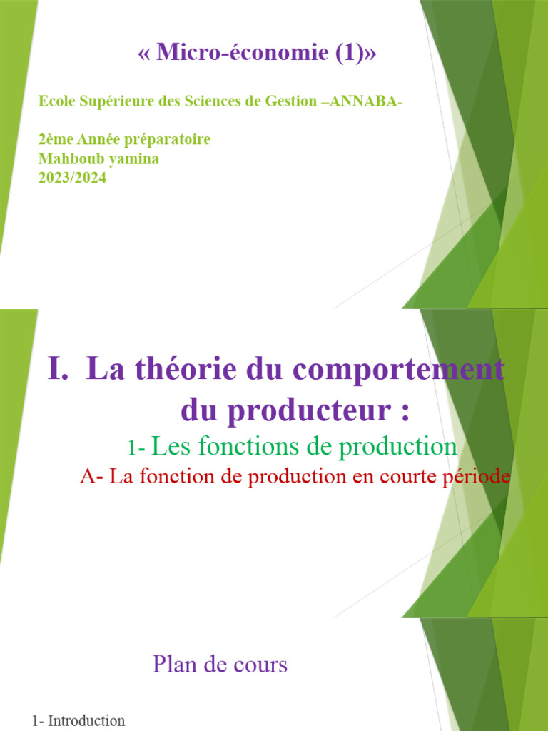 Producteur Cours N 6 | PDF | Fonction de production | Économie