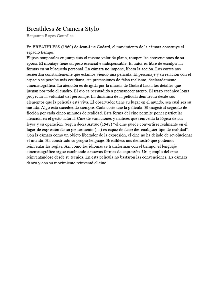 Breathless & Camera Stylo por Benjamín Reyes González | PDF