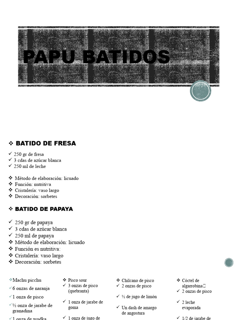 Papu Batidos | PDF | Cócteles | Barman