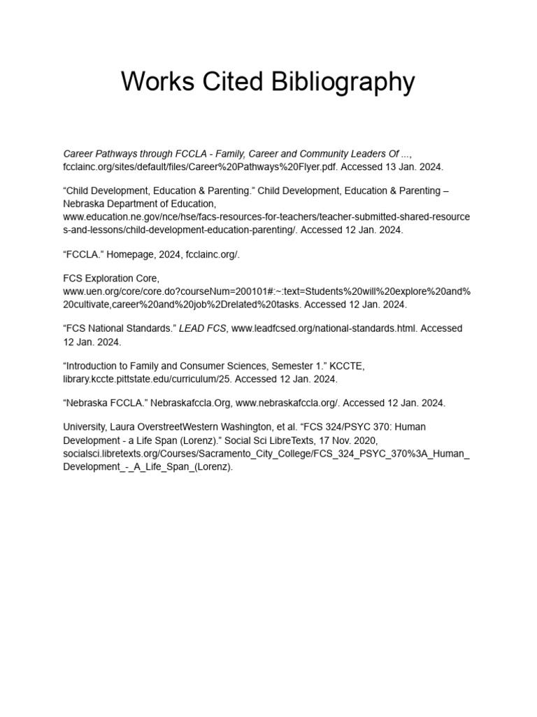 FCCLA Career Pathways Bibliography | PDF | Social Science | Wellness