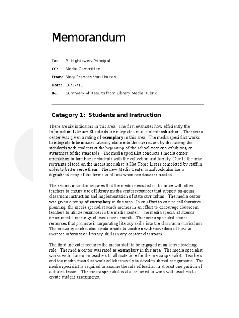 Media Program Rubric 2010 Pdf Information Literacy Teachers