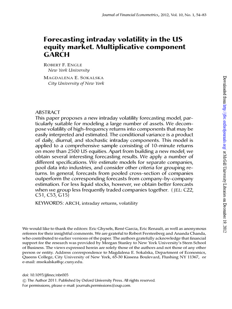 Forecasting Intraday Volatility in The US Equity Market | PDF