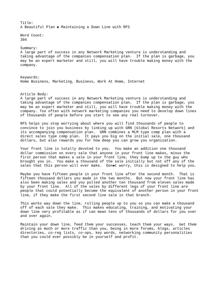 4 - A Beautiful Plan Maintaining A Down Line With RFS | PDF | Multi ...