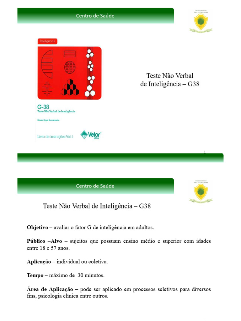 Teste Não Verbal de inteligencia- G38 | PDF | Inteligência | Cognição