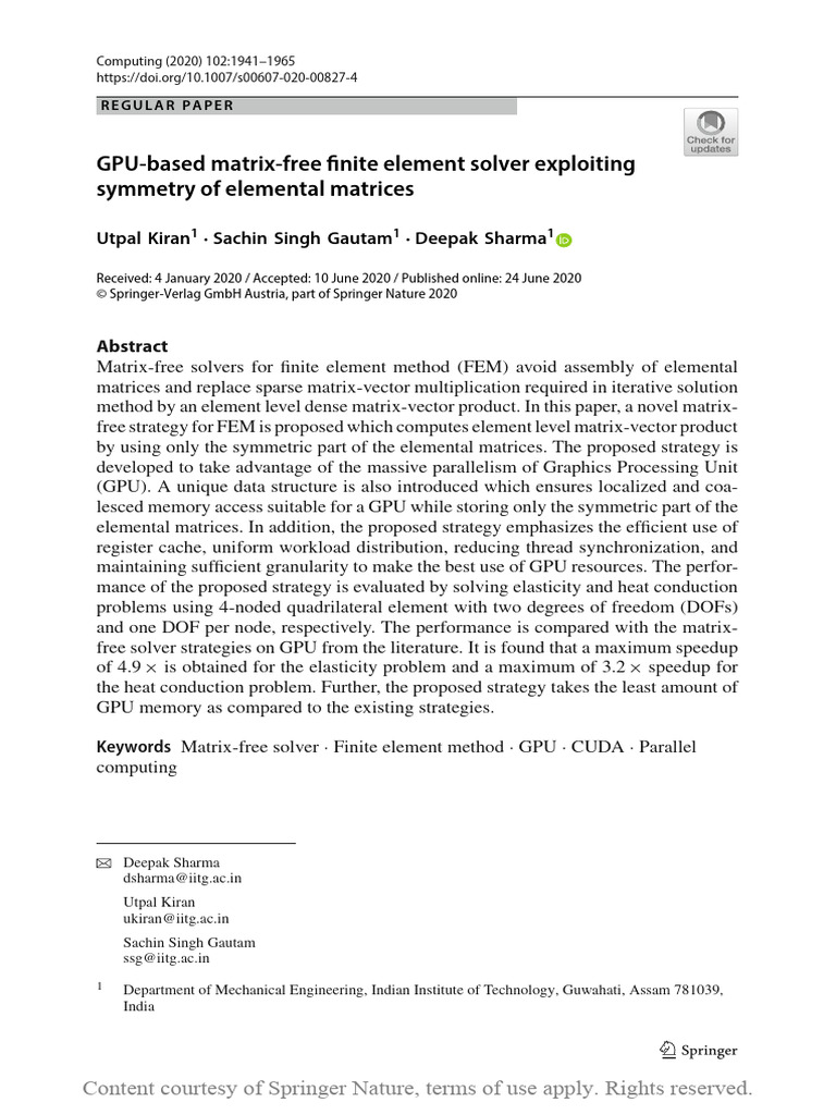 GPU-based Matrix-Free Finite Element Solver Exploi | PDF
