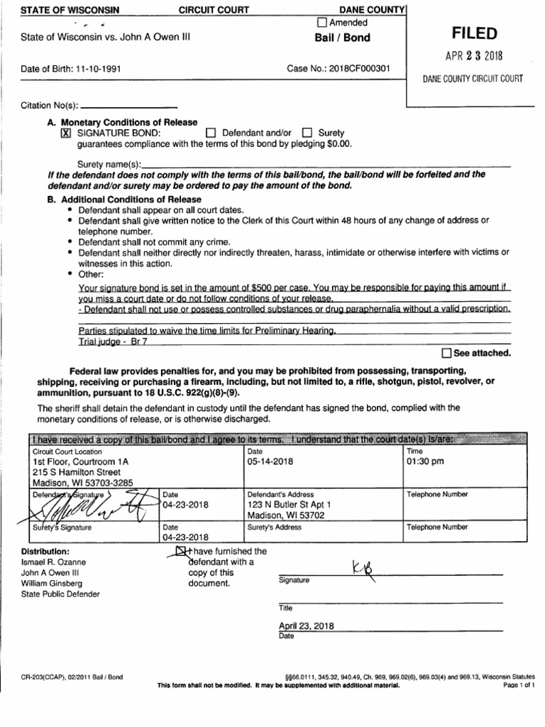 John Arthur Owen III BAIL / BOND | PDF | Bail | Political Law