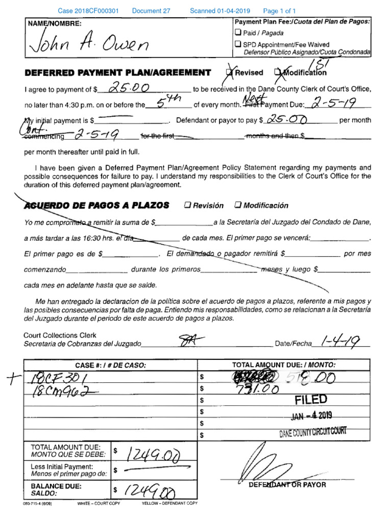 John Arthur Owen III DEFERRED PAYMENT PLAN | PDF