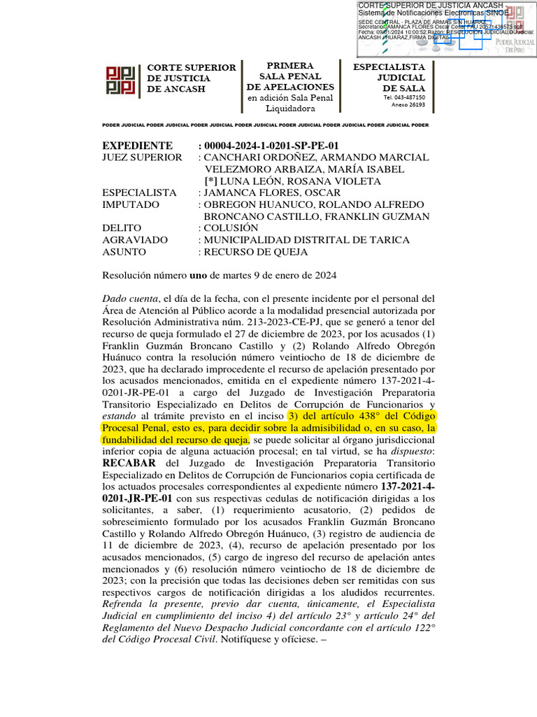 Resol. Queja - Sala de Apelaciones | PDF