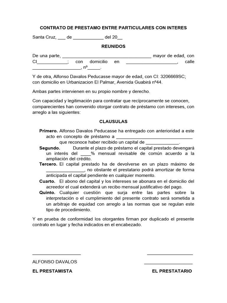 Contrato de Prestamo Entre Particulares Con Interes | PDF