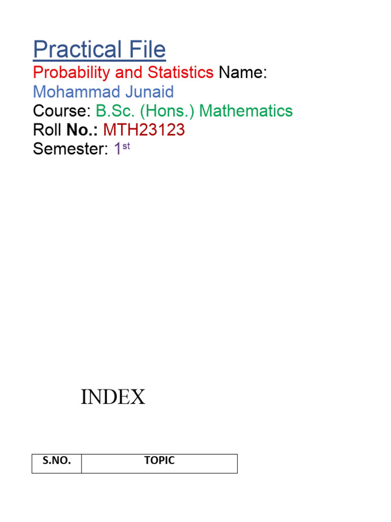 Probability and Statistics - Practical | PDF