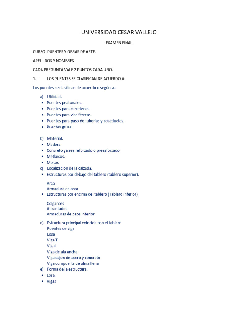 Examen Final de Puentes 2024444 | PDF