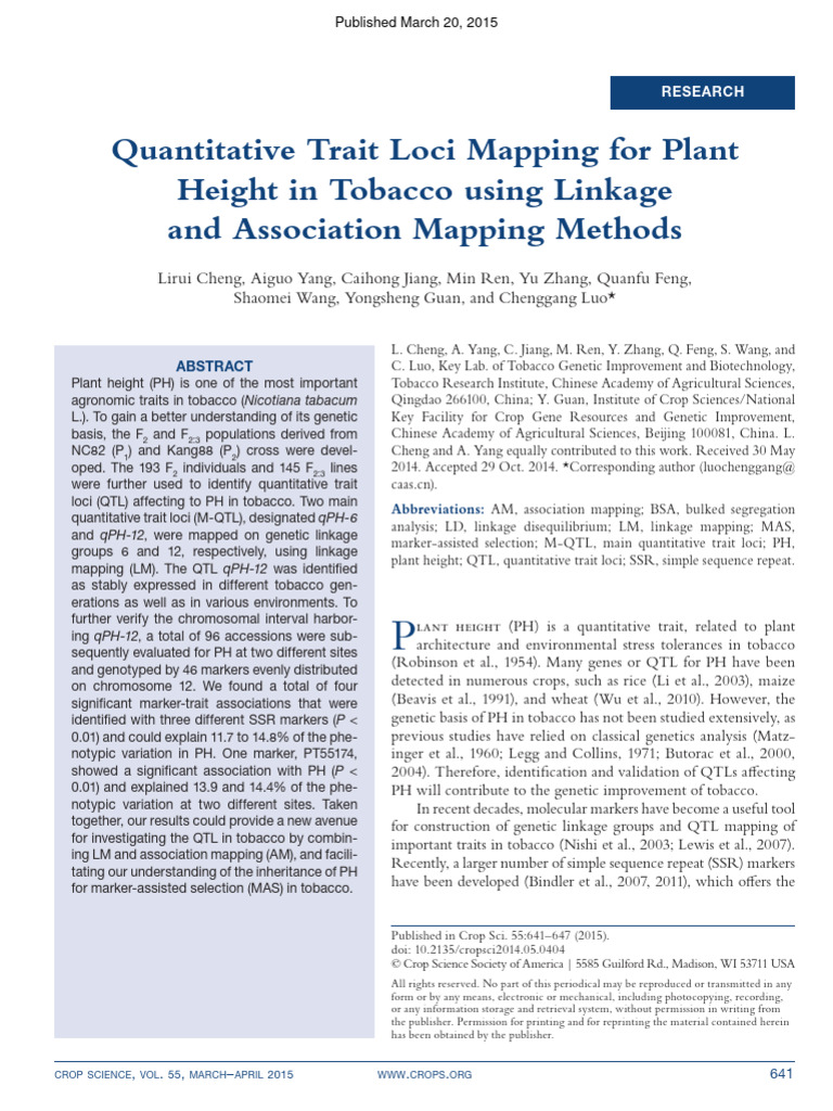 Maxi Quantitative Trait Loci Mapping For Plant Height In Tobacco Using Linkage And Association