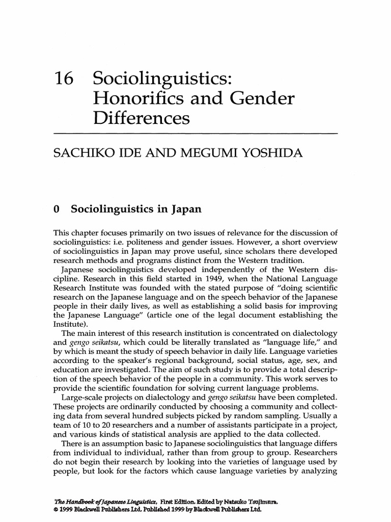 Sociolinguistics Honorifics and Gender Differences | PDF